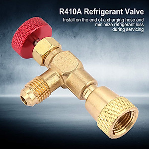 1/4'' - 5/16''Refrigerant Charging Valve,R410A Brass Air Conditioner Fluoride Charging Safety Adapter Valve, Female Charging Hose Valves