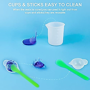 Silicone Measuring Cups Tool Kit for Resin, Non-Stick 250 & 100ml Epoxy Mixing Cups, Reusable Resin Supplies with Silicone Mat, Stir Sticks, Pipettes, Color Cups for Resin, Molds, Jewelry Making