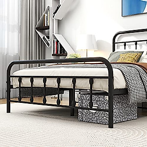 Diolong Metal Bed Frame Vintage Sturdy Queen Size with Headboard and Footboard Mattress Foundation No Box Spring Needed (Queen, Black)