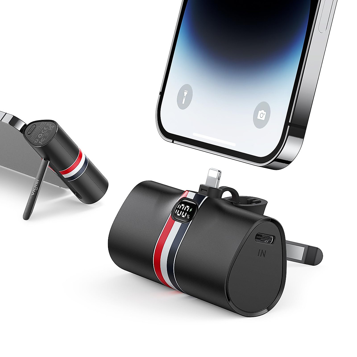 VIYISI Mini Portable Charger for iPhone | 5000mAh 20W PD Fast Charging Battery Pack with Stand | Cute LED Display Small Power Bank for iPhone 14, 13, 12, 11, 8, 7, Pro Max, XR, XS, AirPods -Black