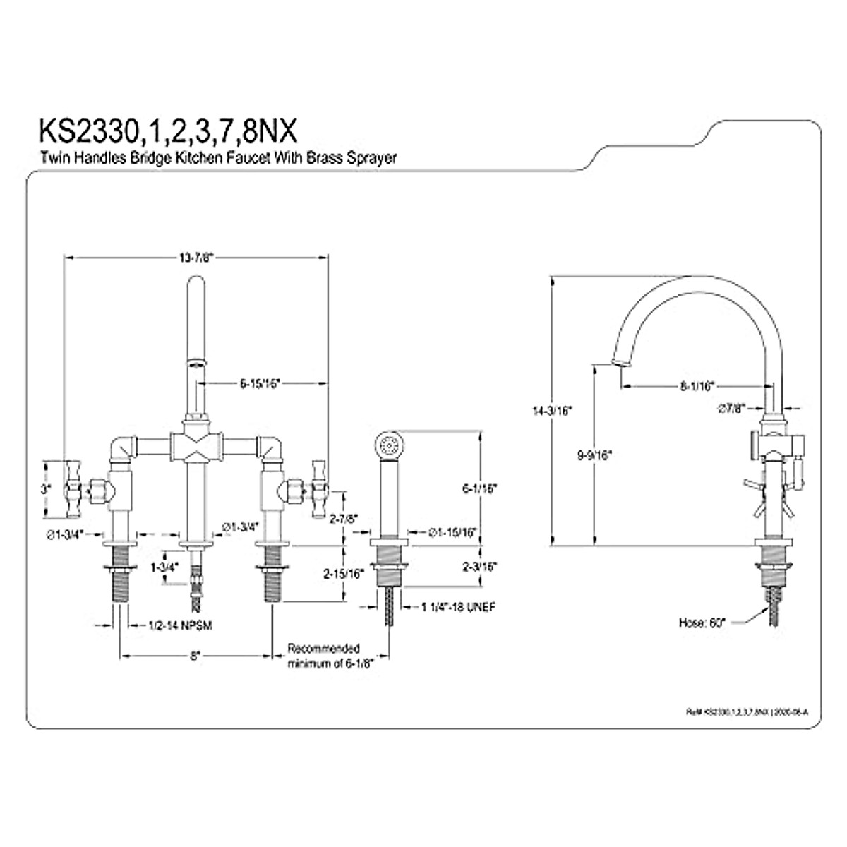 Kingston Brass KS2333NX Hamilton Bridge Kitchen Faucet, Antique Brass, 13.88 x 8.06 x 14.19