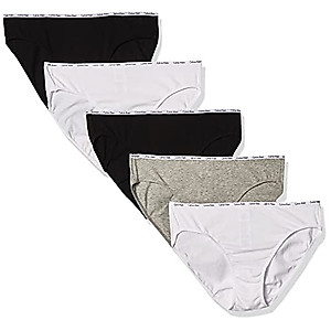 Calvin Klein Women's Cotton Stretch Logo Multipack Bikini Panty, White/Black/Grey Heather, Small
