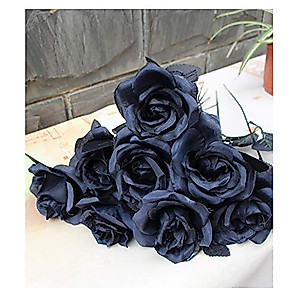 G4S3 Fake Roses, Single Stem Premium Velvet Touch Artificial Rose, Home/Garden/Wedding Bouquet Bride Bouquet Flower Bouquet for Wedding Home Party Decoration Event (Black)