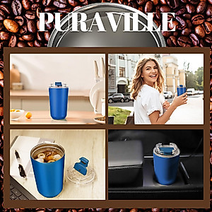 Puraville Insulated Tumblers with Lid, 14 oz Travel Coffee Mug Stainless Steel Vacuum Cup, Leak Proof Reusable Double Walled Coffee Tumbler for Iced and Hot Drinks, Klein Blue