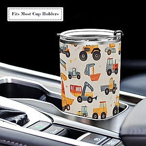 Vintage Cartoon Car Truck Gray Stainless Steel cups with lids reusable Leak-proof Lid and Straw travel coffee mug spill proof for outdoor simply insulated tumbler 20 OZ