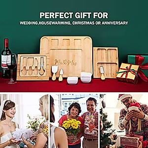 AW BRIDAL Mr Mrs Cheese Board and Knife Set Large Charcuterie Board, Valentines Day Gifts Wedding Anniversary Engagement Gifts for Couple Bridal Shower Housewarming Gifts