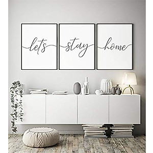 NATVVA Minimalist Large Canvas 3 Pieces Let's Stay Home Poster Motivational Wall Art Painting Family Quote Pictures Gifts Artwork for Office Home Decor Framed Ready to Hang