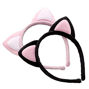 UPSTORE 2 Pcs Cute Cat Ears Headbands Velvet Cloth Wrapped Plastic Headwear Princess Hair Bands Hair Hoop Favors Holiday Cosplay Party Costume Hair Accessories For Girls Woman (Color Random)