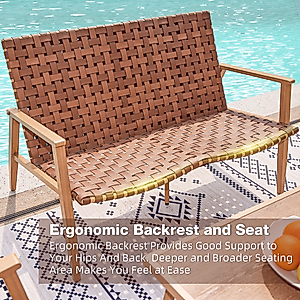 COMLAX FIELD 2 Piece Patio Furniture Set, Leather-Look Patio Loveseat, Outdoor Furniture Set with Coffee Table for Balcony Backyard Park Garden