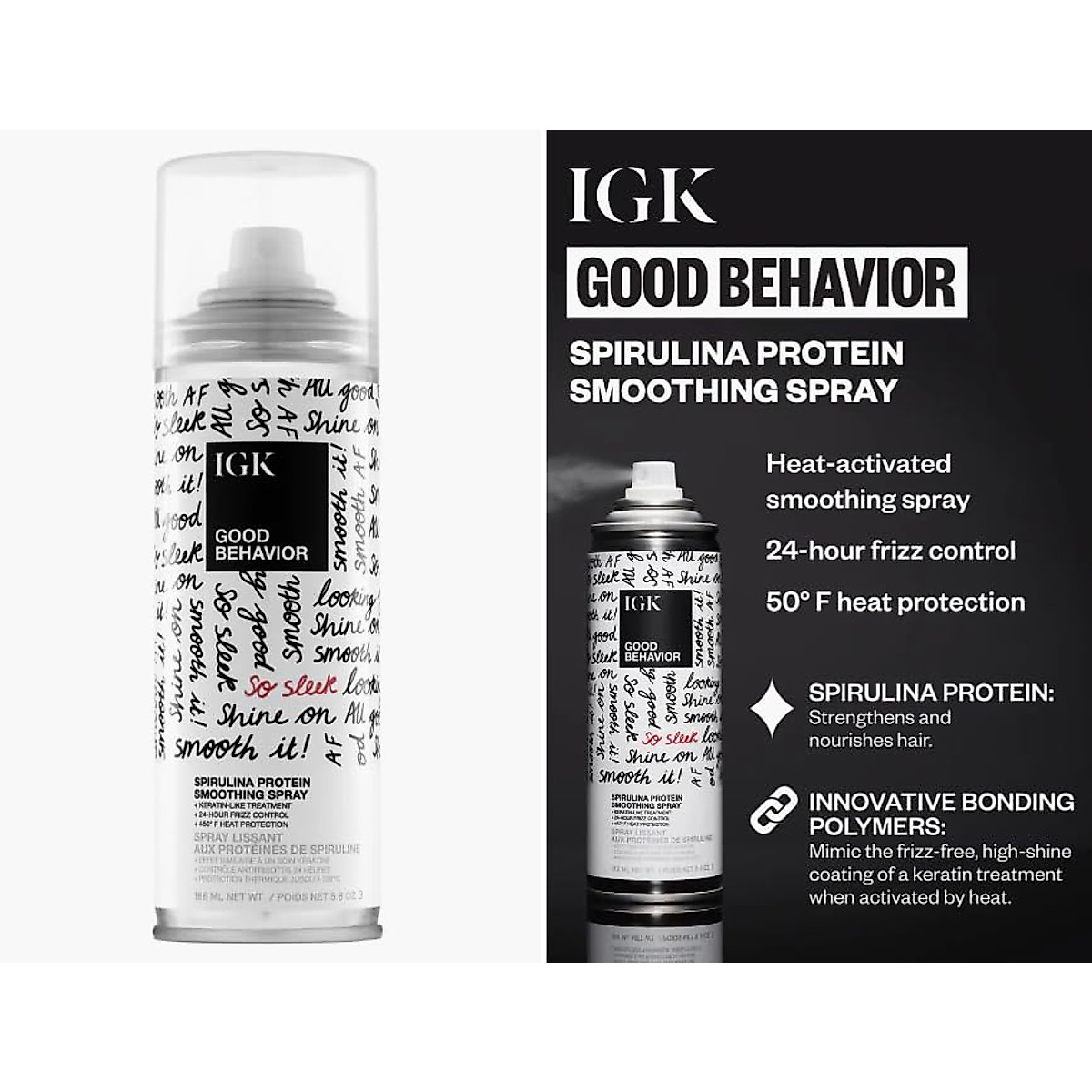 IGK GOOD BEHAVIOR | Ultra Smooth Shampoo (8 Oz) + Spirulina Protein Spray (5.6 Oz) | Frizz Control + Hydrates + Shine | Vegan + Cruelty-Free |