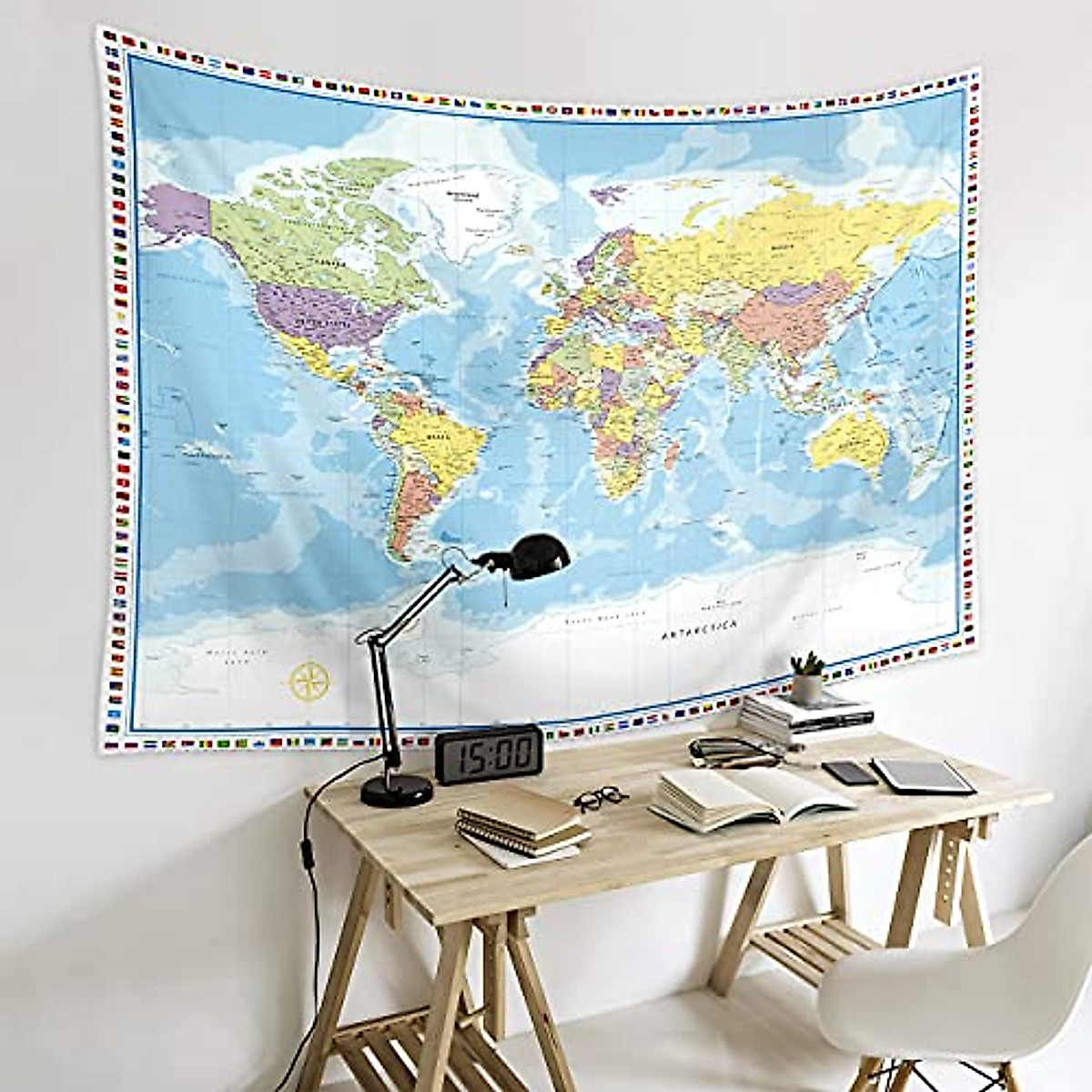 Large World Map Tapestry Wall Hanging Tapestry World Map For Kids Educational Tapestry With Country Flags World Map for Classroom Decor Kids Room Home Traveling Geography Students 60x80 In