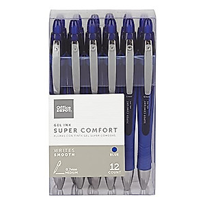 Office Depot Super Comfort Grip Retractable Gel Pens, Medium Point, 0.7 mm, Blue Barrel, Blue Ink, Pack Of 12