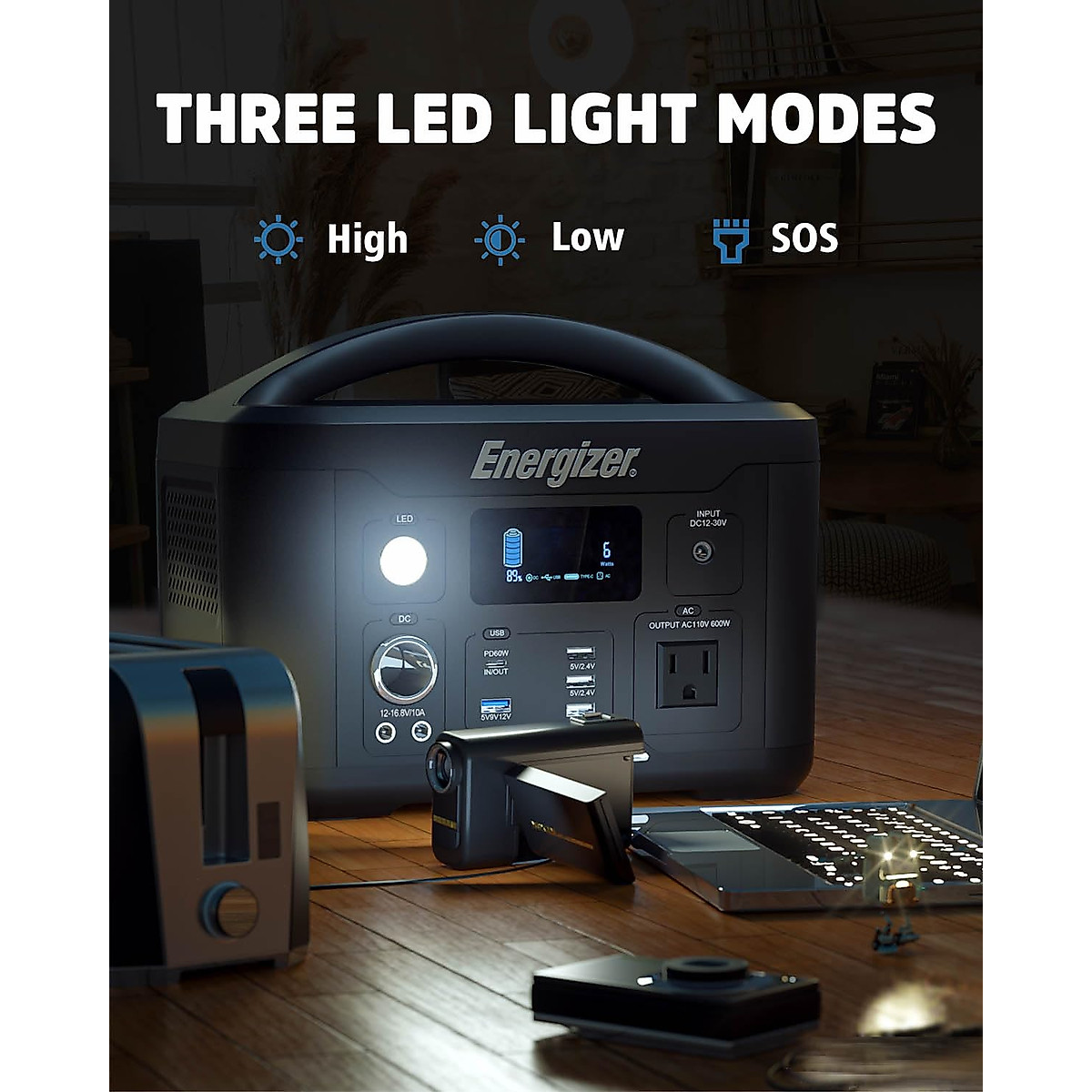 Energizer Portable Power Station PPS700 626Wh Battery 110V/600W Backup Lithium Battery, 110V/600W Pure Sine Wave AC Outlet, Solar Generator for Outdoors Camping Travel Hunting Blackout