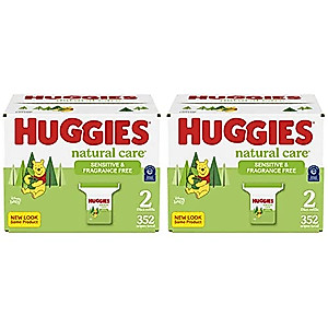 Sensitive Baby Wipes, Huggies Natural Care Baby Diaper Wipes, Unscented, Hypoallergenic, 99% Purified Water, 2 Refill Packs, 176 Count (Pack of 4) (704 Wipes Total)
