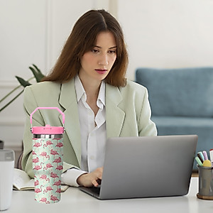 30 oz Flamingo Tumbler with Handle, Large Insulated Tumbler with Flip & Straw Coffee Mug Cup Stainless Steel Gifts for Women Men Youth