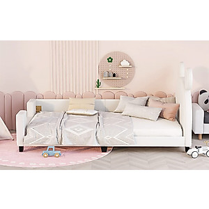 Harper & Bright Designs Twin Size Upholstered Daybed with Carton Ears Shaped Headboard for Kids Boys Girls, White