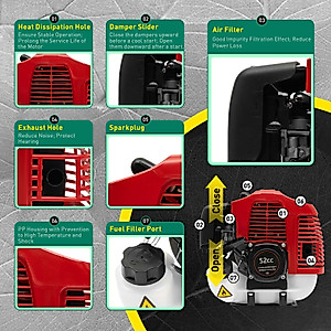 2-Stroke 52CC Handheld Sweeper Engine Power Sweeping Broom 23" Brush Head Artificial Grass Brush Power Broom Powerful Brush Lawn Sweeper Cleaner Tools