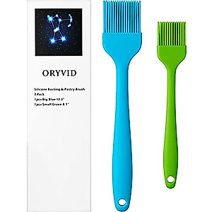 ORYVID Silicone Pastry Brush for Baking -Basting Brush for Cooking Grill BBQ -Spread Egg Wash, Melted Butter, Oil, Sauce, Marinade -Heat Resistant, BPA Free, Dishwasher Safe -Set of 2, Blue & Green