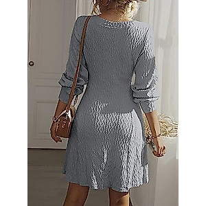 Dokotoo Womens Oversized Sweater Dress Elegant Trendy Casual Loose Long Sleeve Dresses V Neck Knit Ribbed A Line Fall Pullover Sweater Mini Dress 2023 Trendy Outfits Gray Medium