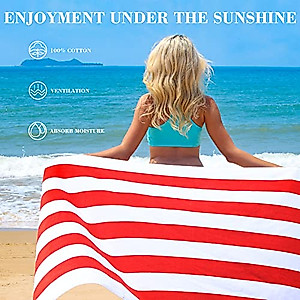 Exclusivo Mezcla 2-Pack 100% Cotton Oversized 35"x70" Cabana Stripe Beach Towels, Super Absorbent Soft Plush Pool Towel, Bath Towel (Red)