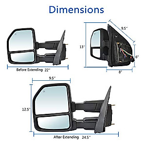 JZSUPER 2015 2016 2017 2018 2019 2020 Towing Mirrors fit for Ford F150 Pickup Truck with Turn Signal Light Temperature Sensor Power Heated Chrome Cap