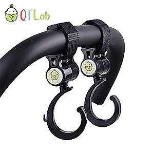 QT Lab -Stroller Hook, Stroller Hooks for Diaper Bags, Stroller Hook Large, Stroller Bag Clips, Stroller Hooks for Hanging, Stroller Straps, Hook for Mommy Stroller, Stroller Hanger, 2 pack Heavy Duty