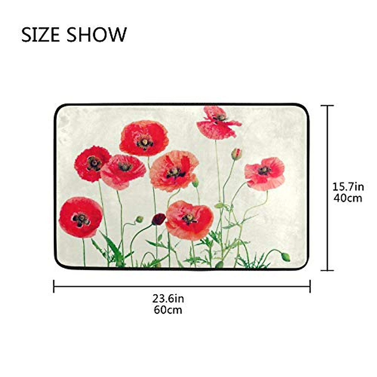 ZOEO Poppy Flower Bath Rugs Red Floral Bathroom Mat Memory Foam Shower Floor Rug Absorbent Non Slip Light Luxury for Home Hotel Door Kitchen Thick Soft Washable 15.7 x 23.6 Inch