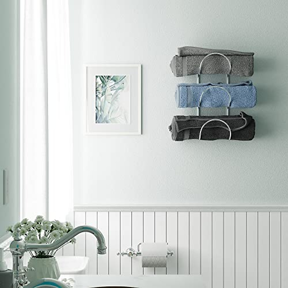 Wallniture Boto Bathroom Towel Rack Wall Mounted Bathroom Organizer, Bath Towel & Hand Towel Holder, 3 Sectional Bathroom Storage Rack Chrome Round Shape