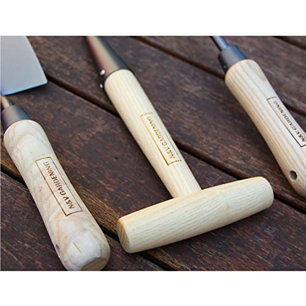 N&V Gardening Tools Set, 3 Pcs Garden Tools Set, Nickel Plated Stainless Steel Heavy Duty Gardening Tools Kit, Hand Trowel, Dibble and Hand Rake