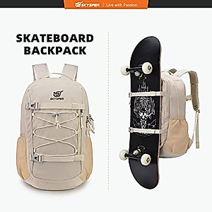 SKYSPER Laptop Backpack 25L Skateboard Travel Backpack for Men Women Business College Backpack(Beige)