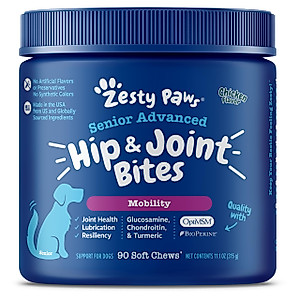 Zesty Paws Mobility Bites Joint Supplement for Dogs - Hip and Joint Chews for Dogs - Glucosamine for Dogs, Chondroitin, & MSM + Vitamins C and E for Dog Joint Relief - Adv Chicken - 90 Count