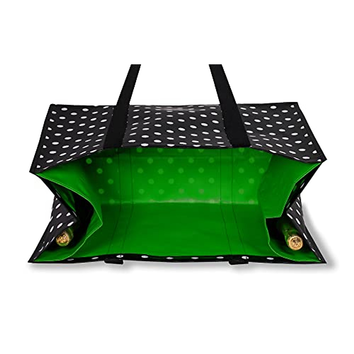 Kate Spade New York Large Reusable Grocery Bag, Oversized Tote Bag with Pockets, Black Collapsible Tote for Shopping, Picture Dot