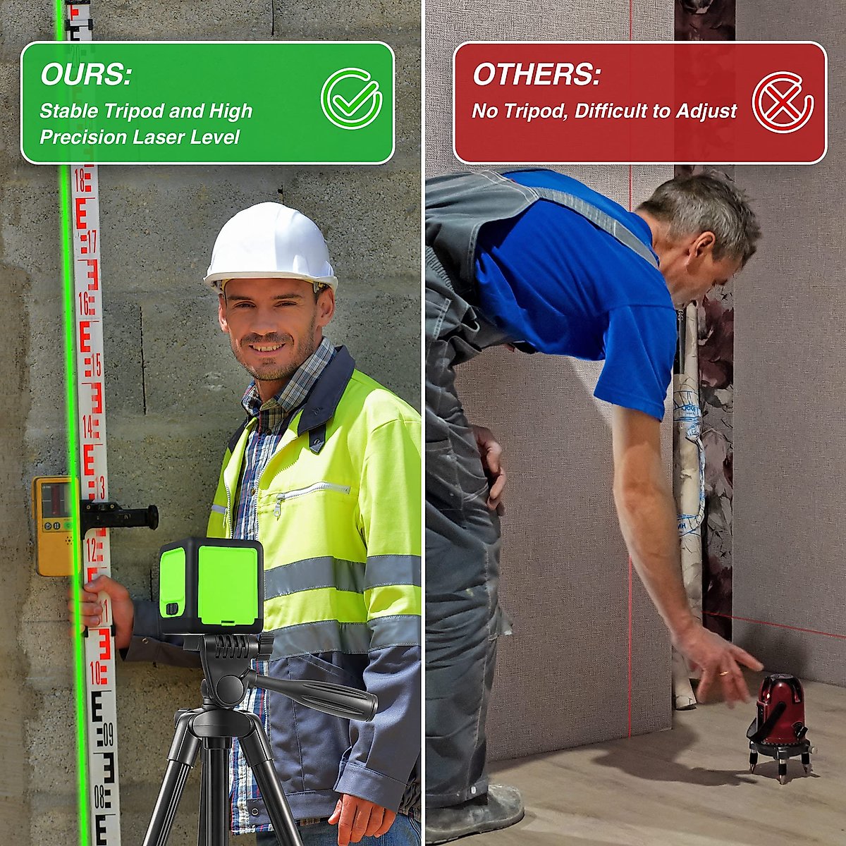 Level Tool with Tripod, 50Ft Self Leveling Leveler Tool Green Cross Line, Separate control 2 Lines Level for Picture Hanging DIY Light Duty Indoor Project