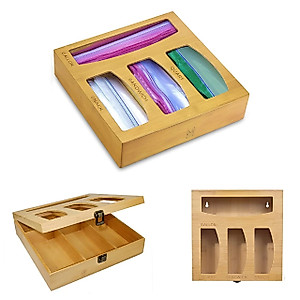 MAGOR ziplock bag Storage organizer for Kitchen Drawer, Bamboo Baggie holder and Storage bag organizer Compatible with Gallon, Quart sandwich and snacks variety size bags (1Box 4 Slots),ZBS 2022