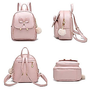 Cute Bowknot Mini Leather Backpack Fashion Small Daypacks Purse for Girls and Women