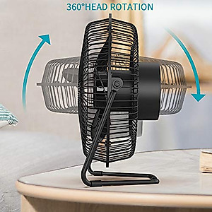 Battery Operated Desk Fan with Timer, 4 Speeds with Upgraded Strong Airflow, 9 Inch Rechargeable Table Fan for Home Camping Hurricane, Quiet & Portable, Fast Charging, 5200mAh, Metal Fan for Durable, Easy Cleaning, 360° Rotation