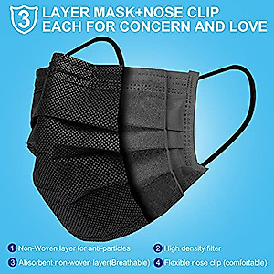 PhiFA 100Packs Black Disposable Face Masks 3 Ply Filter Protection Mask Suitable for Home School Office and Outdoor (Black)