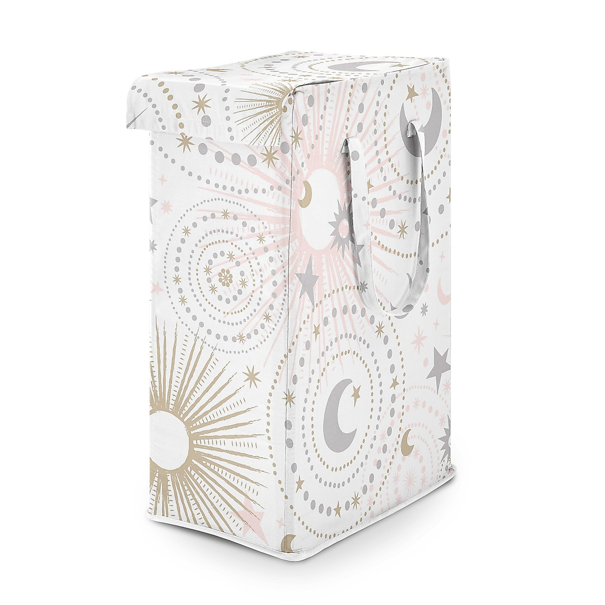 Sweet Jojo Designs Blush Pink Gold Star and Moon Girl Laundry Hamper Foldable Dirty Clothes Basket with Handles for Baby Nursery Kids Bedroom Teen Bathroom - Grey Celestial Sky Stars Gray Shabby Chic