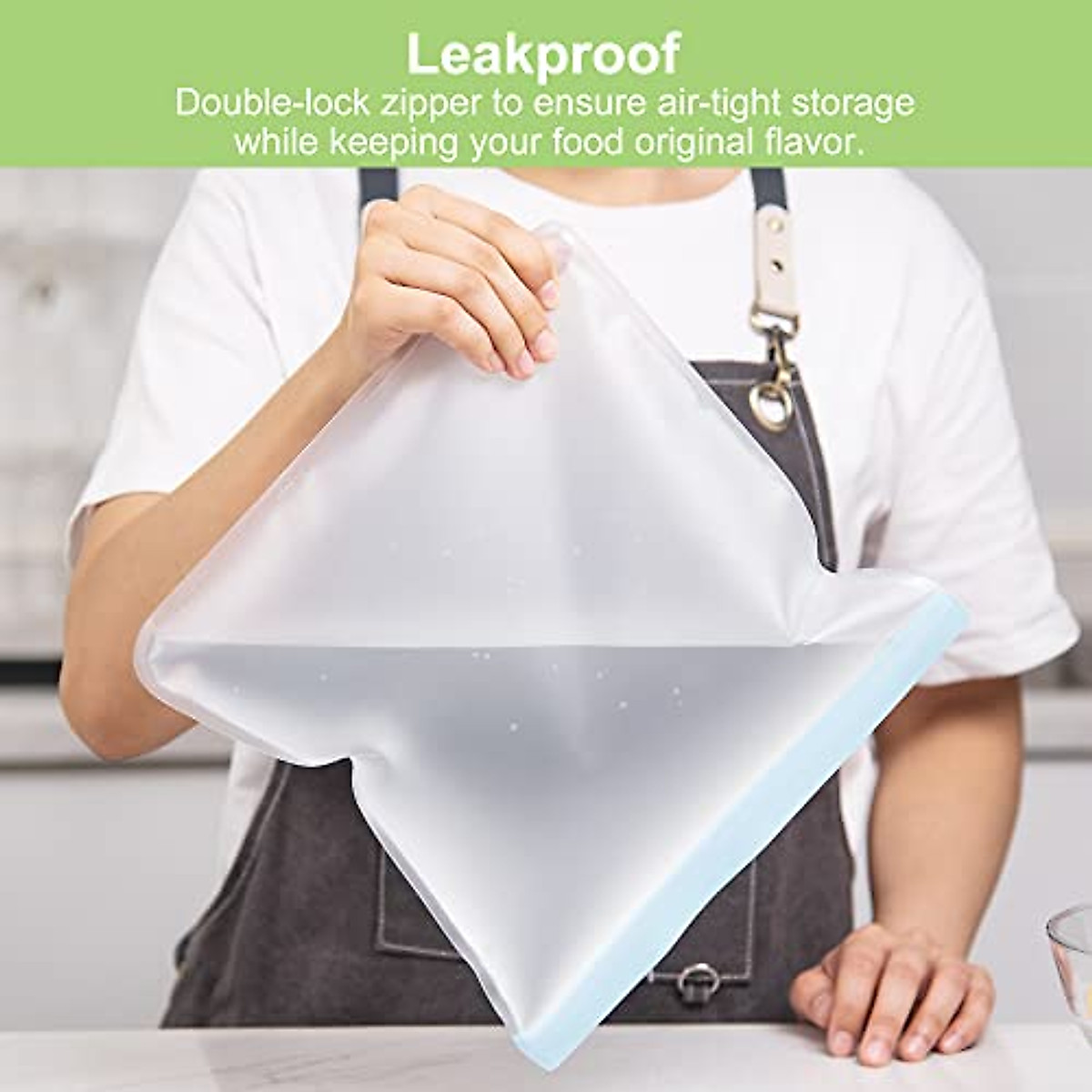 Ingeware Reusable Freezer Bags, 6 Pack Gallon Flat Reusable Freezer Bags Leakproof Resealable Freezer Bags for Meat Fruit Veggies Nuts (Blue)