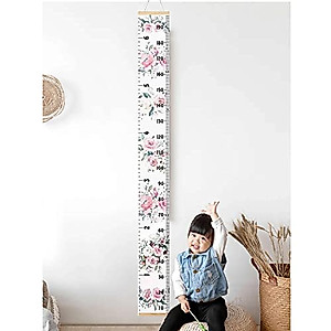 Baby Growth Chart, Height Wall Chart for Kids, Wooden Frame Canvas Measurement Hanging Ruler for Child’s Room Decoration 79 x 7.9in(Flower)