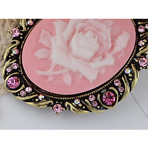 Alilang Vintage Inspired Antique Reproduct Rose Pink Crystal Flower Cameo Pin Brooch, Rose Pink
