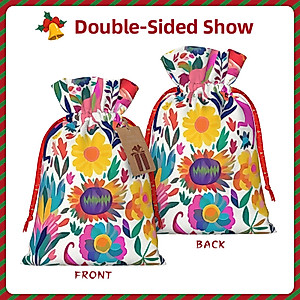 RLDOBOFE Christmas Gift Bags With Drawstring Mexican Otomi Animals Christmas Burlap Gift Bag Christmas Drawstring Bag for Halloween Xmas Candy Bags Reusable Xmas Present Bags for Party Decorations