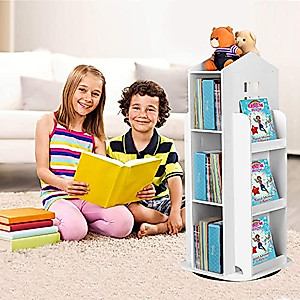 HM&DX 360° Rotating Children's Bookshelf,Cartoon Books Rack Floor Simple Child Book Shelf for Home Bookcases Furniture