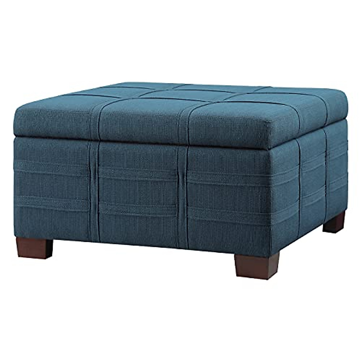 OSP Home Furnishings Detour Strap Square Storage Ottoman with Tray and Solid Wood Legs, Azure Fabric