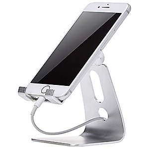 Amazon Basics Adjustable Aluminum Cell Phone Desk Stand for iPhone and Android, Silver