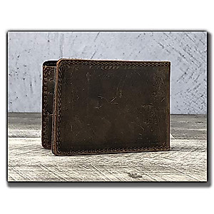 Anthology Gear Minimalist Bi-fold Leather Wallet - with Guitar Pick Holder Full Grain Leather (Whiskey Brown)