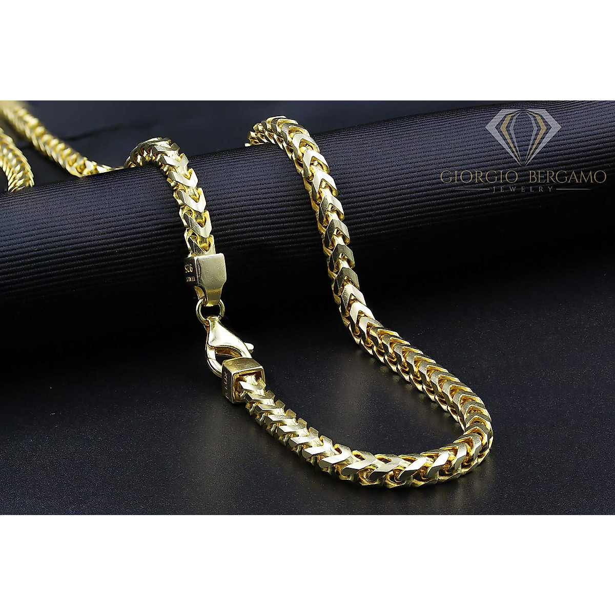 Giorgio Bergamo 925 Italian Sterling Silver 5mm Solid Franco Chain, Yellow Gold Plated Square Box Link Necklace, (30)