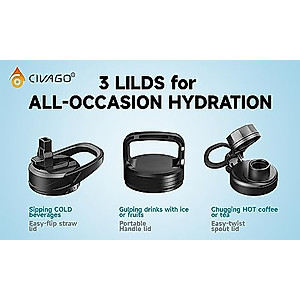 CIVAGO 32 oz Insulated Water Bottle With Straw, Stainless Steel Sports Water Flask Cup with 3 Lids (Straw, Portable Spout and Handle Lid), Double Walled Travel Thermal Canteen Mug, Rose Gold