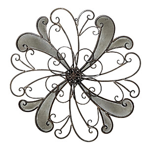 Adeco Rustic Urban Flower Scrolled Design, Metal Wall Hanging Decor For Nature Home Art Decoration & Kitchen Holiday Wall Decorations, Christmas Wall Art Gifts - 25x25 Inches