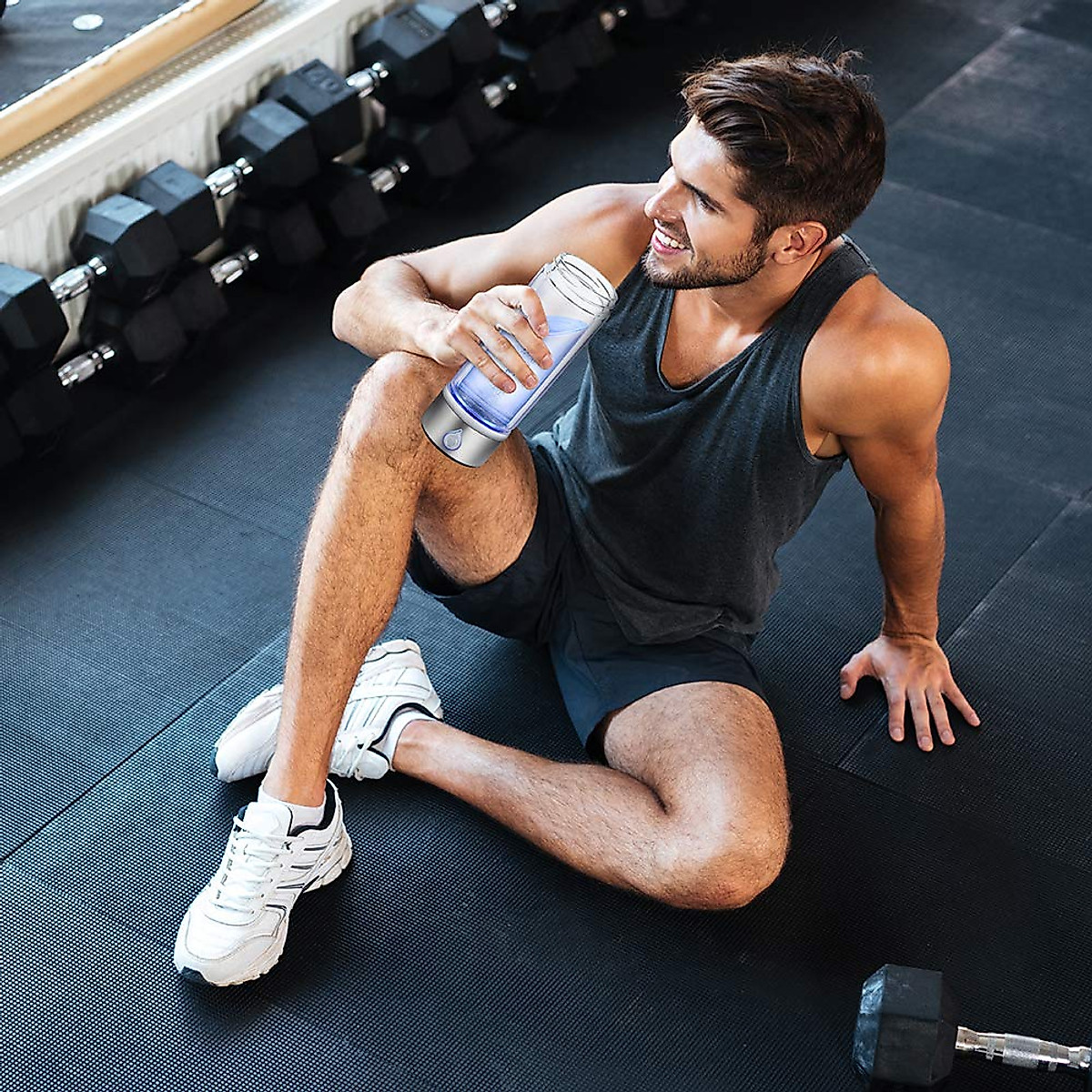 SAIKUN Hydrogen Rich Water Cup ，PEM Technology Ionizer ， Portable USB Rechargeable Ionized Water Generator Anti Aging Antioxidant Glass Bottle- 350ml